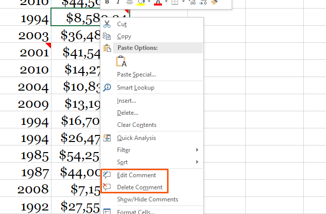 How To Insert A Comment In Excel And Edit And Delete It