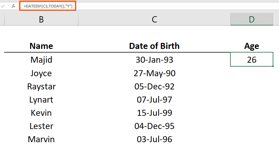 How To Calculate Age Using A Date Of Birth In Excel Calculate Age In 