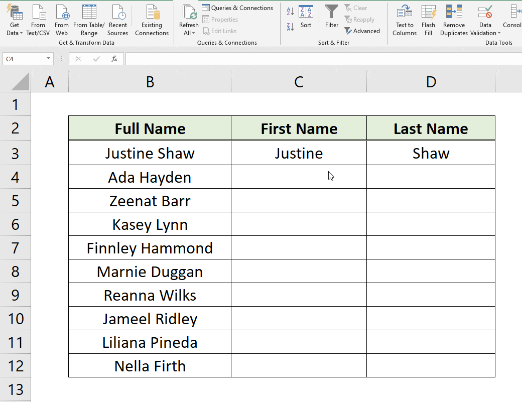 How To Separate Names In Excel Split First And Last Name