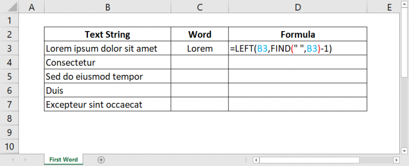 How to Grab The First Word of a Text String in Excel