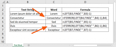 How to Grab The First Word of a Text String in Excel
