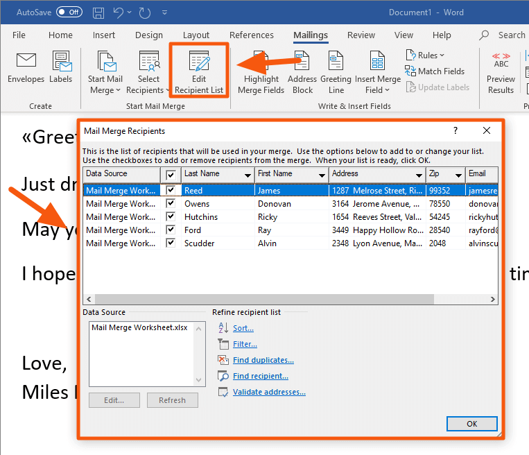 How To Mail Merge Using An Excel Spreadsheet And Word
