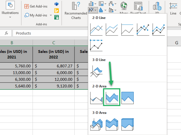 How to Create an Area Chart in Excel