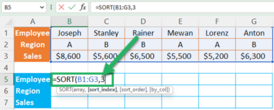Excel SORT Function: Sort Excel Data Using a Formula