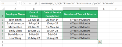 How to Calculate Years of Service in Excel (Easily)