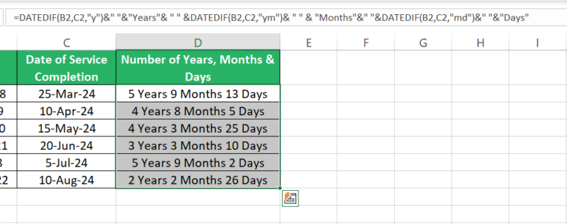 How to Calculate Years of Service in Excel (Easily)