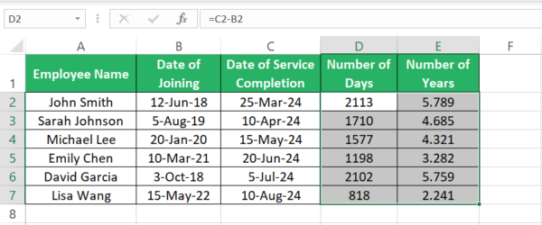 How to Calculate Years of Service in Excel (Easily)