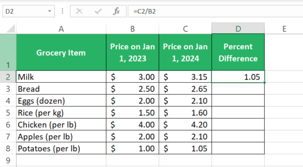 Find Percentage Difference Between Numbers in Excel