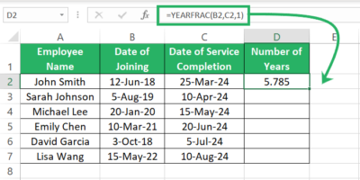 How to Calculate Years of Service in Excel (Easily)