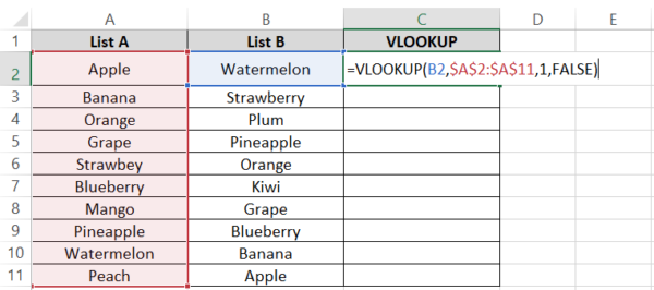 How to Cross Reference Two Lists in Excel (Step-by-Step) - Spreadsheeto