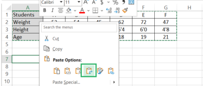 How to Paste Horizontal Data Vertically in Excel (Easy) - Spreadsheeto