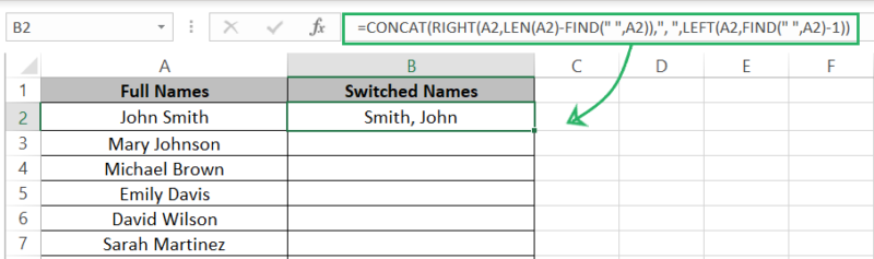 How to Switch First and Last Name in Excel (Easily) - Spreadsheeto