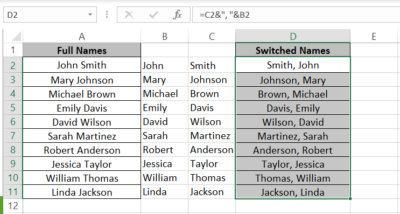 How to Switch First and Last Name in Excel (Easily) - Spreadsheeto