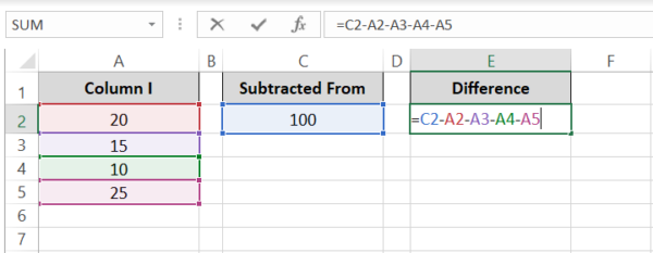 How to Subtract Multiple Cells in Excel (Easy Method) - Spreadsheeto