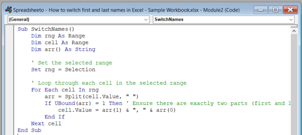 How to Switch First and Last Name in Excel (Easily) - Spreadsheeto
