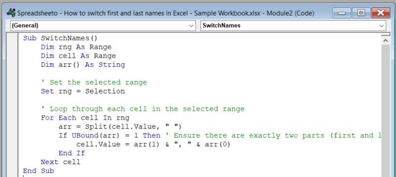 How to Switch First and Last Name in Excel (Easily) - Spreadsheeto
