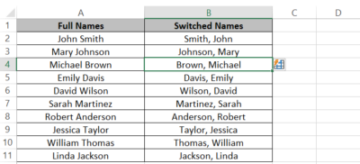 How to Switch First and Last Name in Excel (Easily) - Spreadsheeto