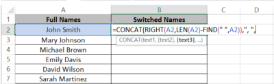 How to Switch First and Last Name in Excel (Easily) - Spreadsheeto