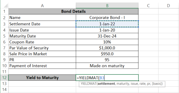 Calculate Yield to Maturity (Excel Formula YIELDMAT) - Spreadsheeto