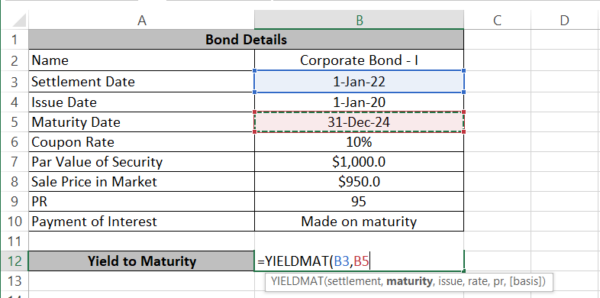 Calculate Yield to Maturity (Excel Formula YIELDMAT) - Spreadsheeto