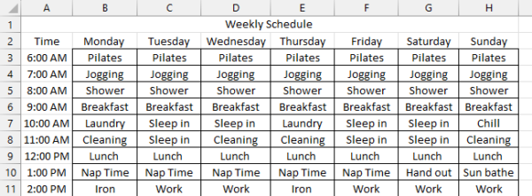 How to Create a Schedule in Excel (Daily, Weekly & Work) - Spreadsheeto