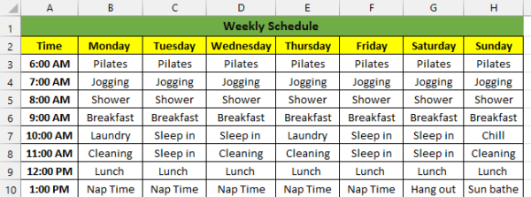 How to Create a Schedule in Excel (Daily, Weekly & Work) - Spreadsheeto